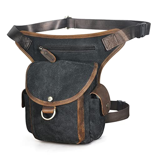 FB211-8 Men’s Canvas + Leather Motorcycle Riding Bag Leg Bag Leg Bag ...