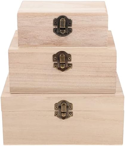 green leaves Natural Finish Wooden Storage Box DIY Crate With Hinged ...