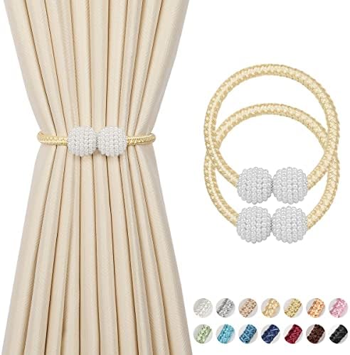 2 Pieces Magnetic Curtain Tie Backs - 19" Long Pearl Ball Curtain ...