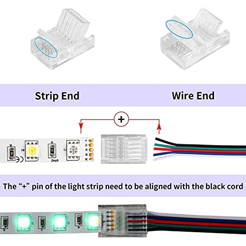 HOMELYLIFE 5 Pin 10mm RGBW LED Strip Connectors Solderless 10 Pcs with ...