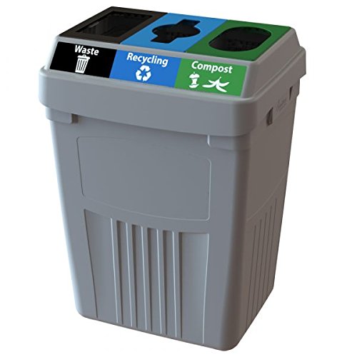 CleanRiver Indoor and Outdoor Sturdy 3-in-1 Waste, Recycling and Compost Bin (Grey, 50 Gallons ...