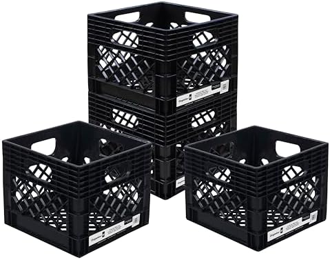 Plastic Utility Crates 3-Pack Black Square Milk Crates - Stackable ...