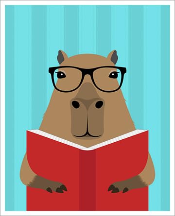 Amazon.com: A 57J - Capybara Reading Book UNFRAMED Wall Art Print by ...