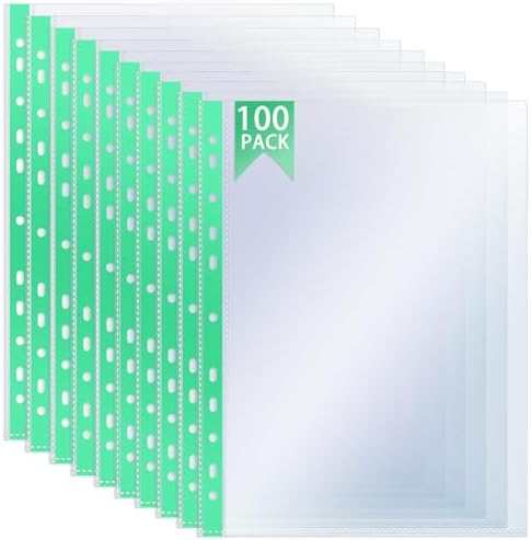 A4 Punched Pockets, 100Pcs Clear Plastic Wallets 90 Micron Extra Strong ...