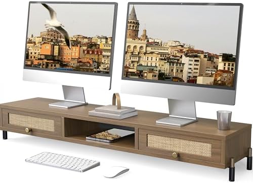 Amazon.com: TINAMO Acacia Wood Monitor Stand with Drawer - Wooden ...