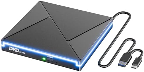 Rioddas External CD Drive, USB 3.0 Portable CD/DVD +/-RW Drive Slim DVD ...