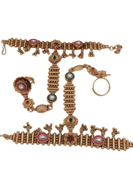 Gold Plated Meenakari Hathphool Hath Panja | Ring for Women Girls ...