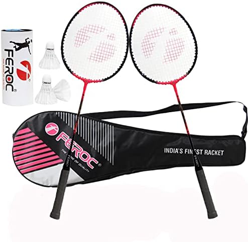 Buy Feroc Pink Organic Light Badminton Racket Aluminum Set of 2 with 3 ...