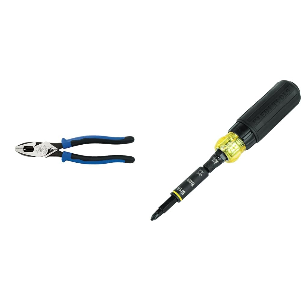 Klein Tools Linemans Pliers, Ratcheting Screwdriver, Side Cutter 9-Inch ...