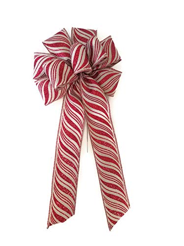 Amazon.com: 10" Red Glitter on Natural Linen Swirl Wired Bow : Home ...