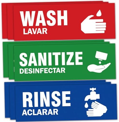 Amazon.com: 9 Pack Wash Rinse Sanitize Sink Labels, 3 Compartment Sink ...