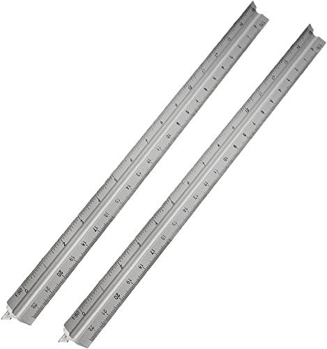 2 x 30cm Aluminium Triangular Tri Scale Metal Ruler Engineers Rule 12 ...
