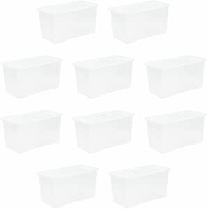 (Set of 10) - 110L Litre Clear Plastic Storage Box With Crystal Lids ...