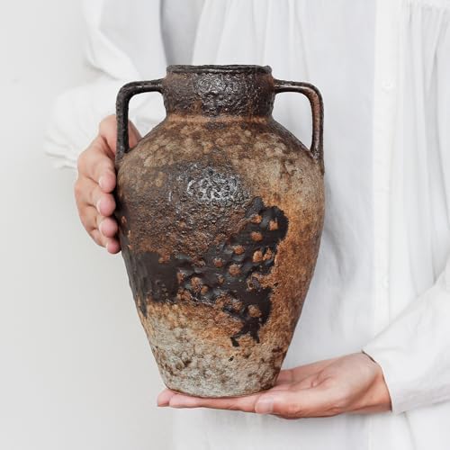 Amazon.com: Brown Ceramic Rustic Farmhouse Vase Jug Pitcher with Handle ...