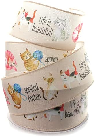 Amazon.com: Ribbon Traditions Cats Life Wired Ribbon 2 1/2" x 25 Yards