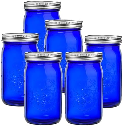 Amazon.com: 6 Pcs 32 oz Colored Mason Jars with Lids Wide Mouth Quart ...
