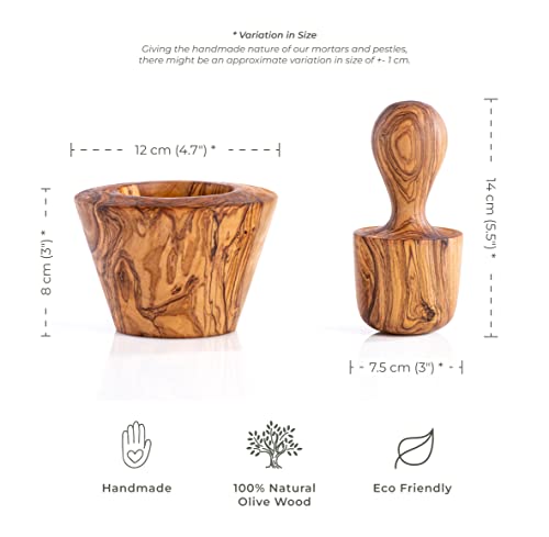 Darido Natural Olive Wood Mortar and Pestle Set – Garlic Press – Spices ...