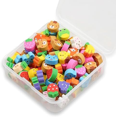 Rumyve 100 Pcs Mini Cube Erasers - Cute Animal and Fruit Shaped Pencil ...
