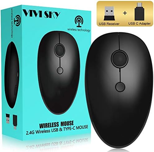 VIVI SKY Wireless Mouse, 2.4G Silent USB C Mice with USB Receiver and ...