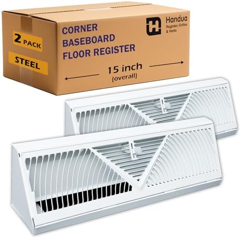 [2 Pack] Fits 15" Baseboard Space | Corner Baseboard Register by Handua ...