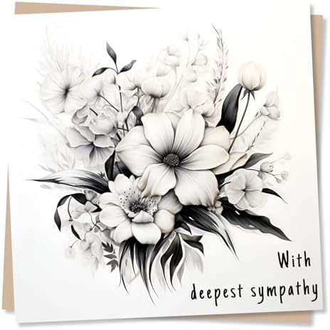 Flower Condolences Card - With Deepest Sympathy - Black And White ...