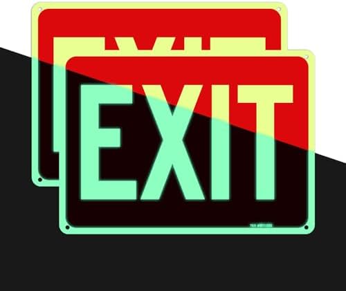 T&R Exit Sign - 2 Pack - 10 x 7 Inches Rust Free .040 Aluminum Glow-In ...