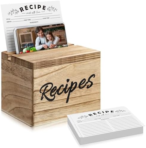 Amazon.com: Hoteam Wooden Recipe Box with Cards and Rustic Wood Recipe ...