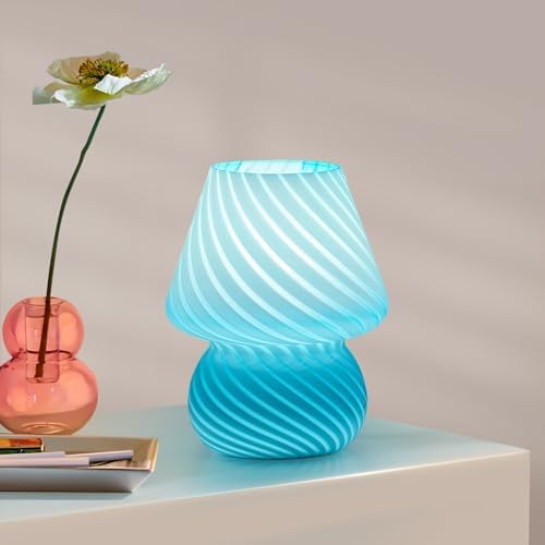 ONEWISH Mushroom Lamp - Small Bedside Table Lamp with Striped Glass ...
