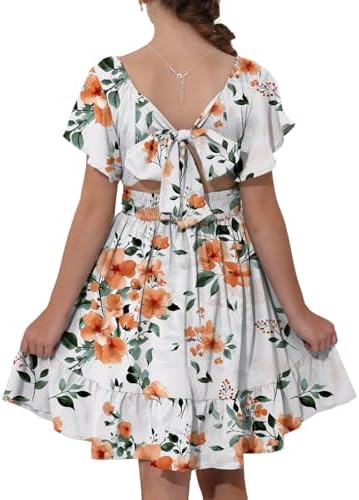 Amazon.com: blibean Girl Summer Tie Back Dress Tweens Kids Cute Boho ...