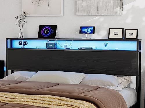 Amazon.com - IKIFLY King Size Storage Headboard with LED Lights ...
