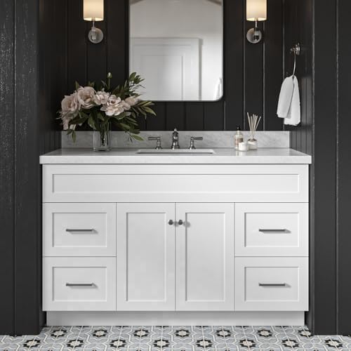 DKB Bradford 54" White Bathroom Vanity, 1.5" Edge Italian Carrara ...