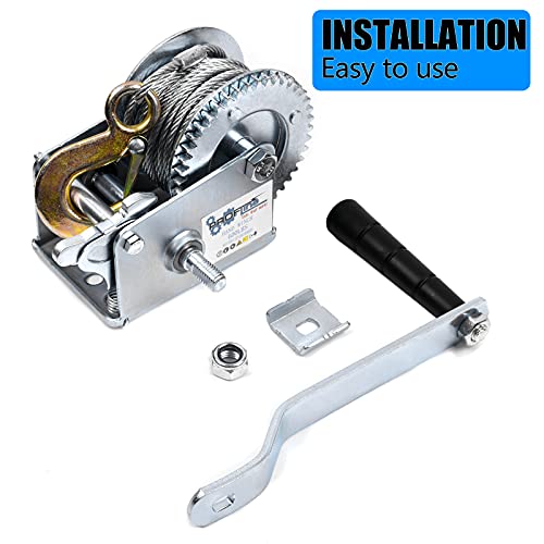 ATV Winch 3500 Lb Hand Winch With Steel Cable - Heavy Duty Manual Crank ...