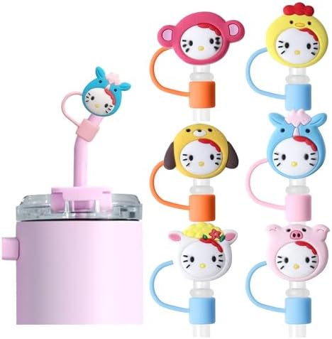 Amazon.com: Quixarra Cute Anime Straw Toppers, 6pcs Kitty Stuff Theme ...