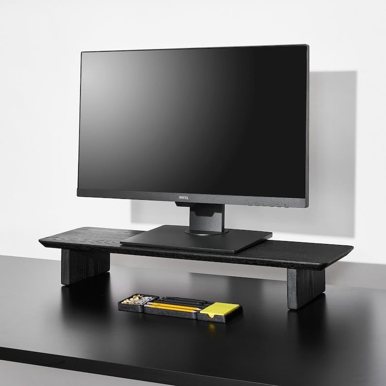 carpentray Wooden Computer Long Monitor Stand, Monitor Riser Desk Shelf ...