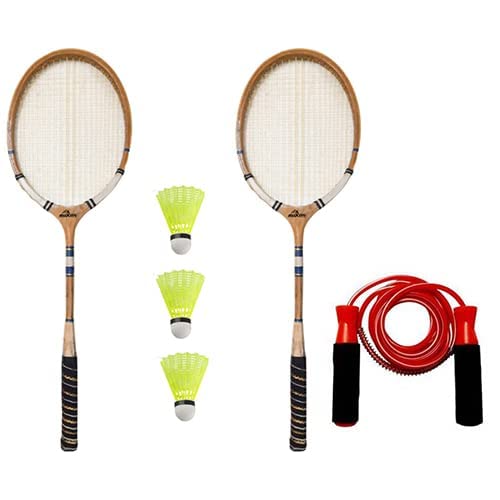 ROXON Wooden Badminton Racket Set of 2 PCS-with 3 Nylon Shuttlecock ...