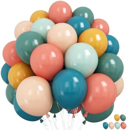 Amazon.com: Froova Boho Rainbow Balloons 60 Pcs Retro Teal Blue Blush ...