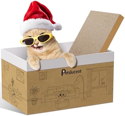 Petslucent Cat Scratching Board - Cat Scratcher with Box, Large Size Cat Scratching Pad Easy for ...