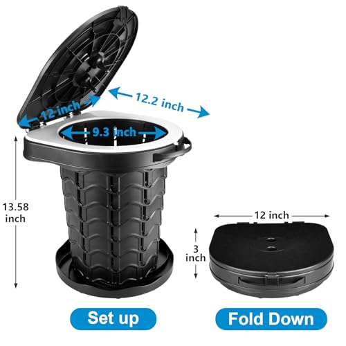 Portable Toilet Camping Toilet Retractable Toilets (Black, M ...