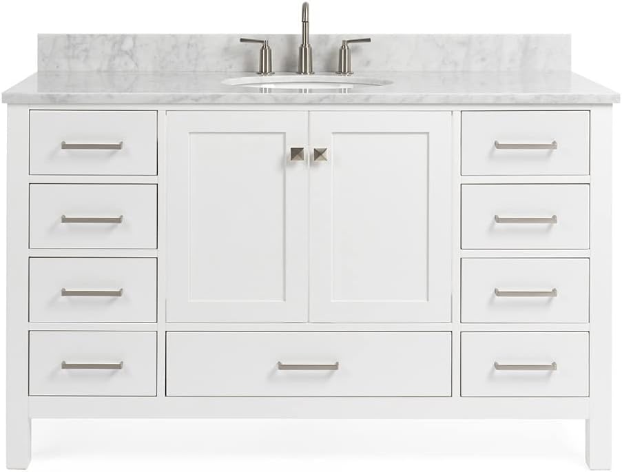 Amazon.com: ARIEL 55" White Bathroom Vanity with Italian Carrara Marble ...