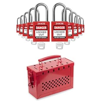 TRADESAFE Lockout Tagout Locks & Group Lock Box Bundle - 10 Red Loto ...