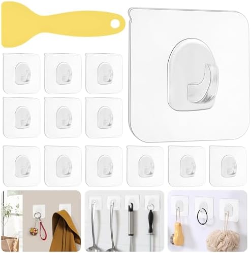 Self Adhesive Hooks, ADERTOS 30 PCS Clear Plastic Stick on Hooks ...