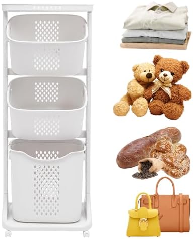Amazon.com: SNKOURIN 3 Tier Laundry Hamper Basket Sorter, Floor ...