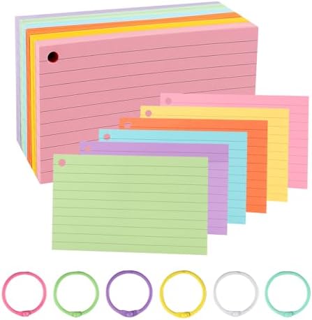 TECDW Ruled Colour Index Cards, 300PCS 3" x 5" Punched Flash Cards with ...