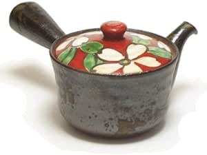 White flower Kittate small teapot 250cc dark red porcelain kiln Chojuro ...