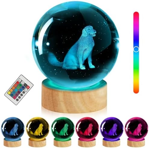 Haocpao Large 3D Dog Crystal Ball Night Light, 3.15" Dog Glass Lamp 16 ...