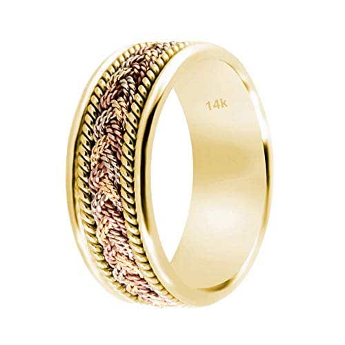Amazon.com: Tri Color Braided Wedding Band – Handmade 14k Gold Weave ...