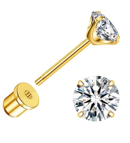 Amazon.com: EQFE 14K Gold Threadless Flat Back Earrings Leaf CZ ...
