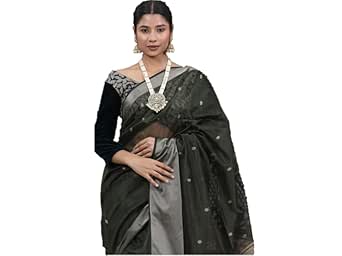Buy Jyoti Handlooms Maheshwari Silk & Cotton Ruiful Butidar Black Saree ...