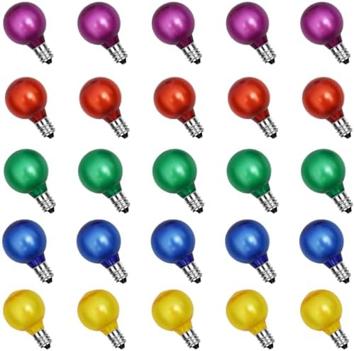 25 Pack G40 LED Multicolor Christmas Replacement Light Bulbs, 1 Watt ...