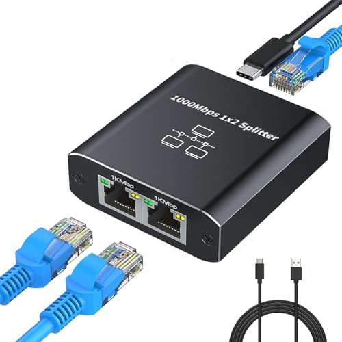 Ethernet Splitter 1 to 2 High Speed 1000Mbps, IGGDOQI Gigabit Ethernet ...